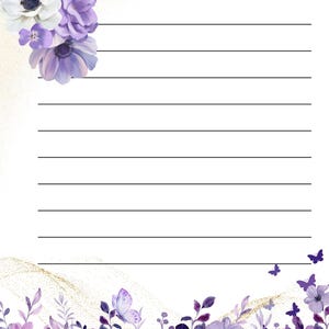 Purple Flowers Printable Stationery, Digital Stationery, Instantly ...