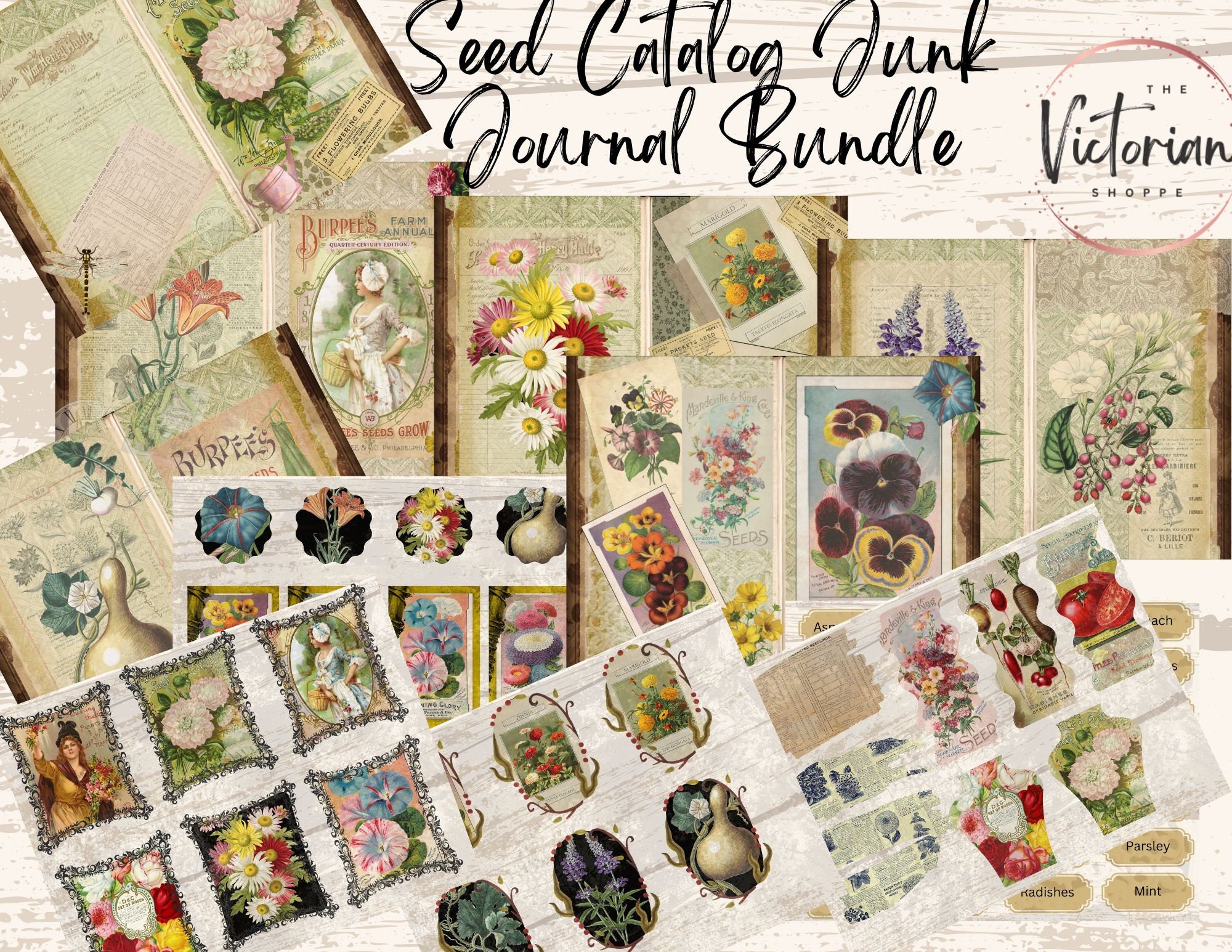 Printable Vintage Seed Catalog Junk Journal Pages, Scrapbook Digital ...