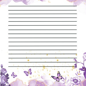 Purple Floral Printable Stationery, Digital Stationery, Instantly ...