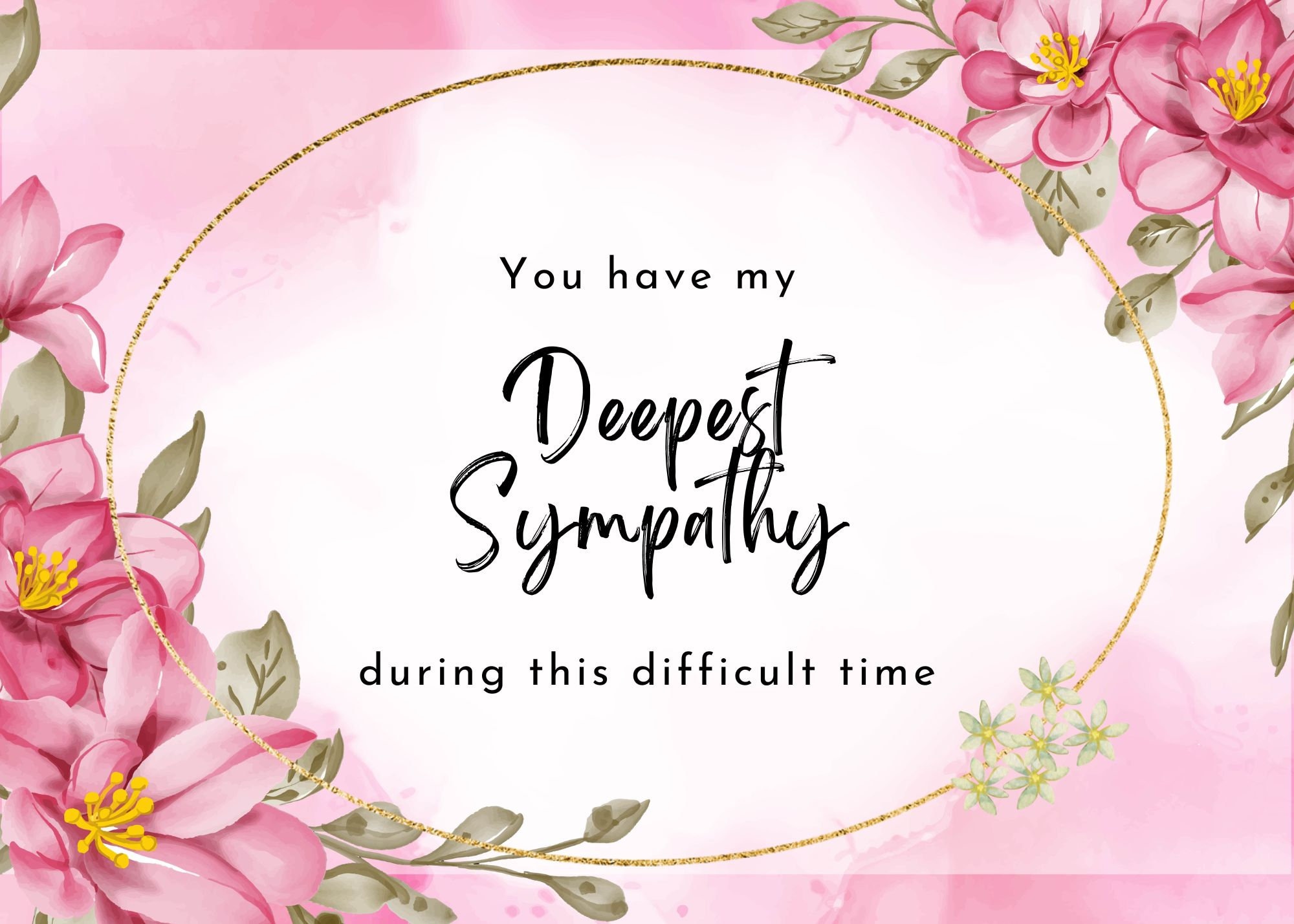 Pink Floral Printable Sympathy Card, Digital Card, Instant Downloadable ...