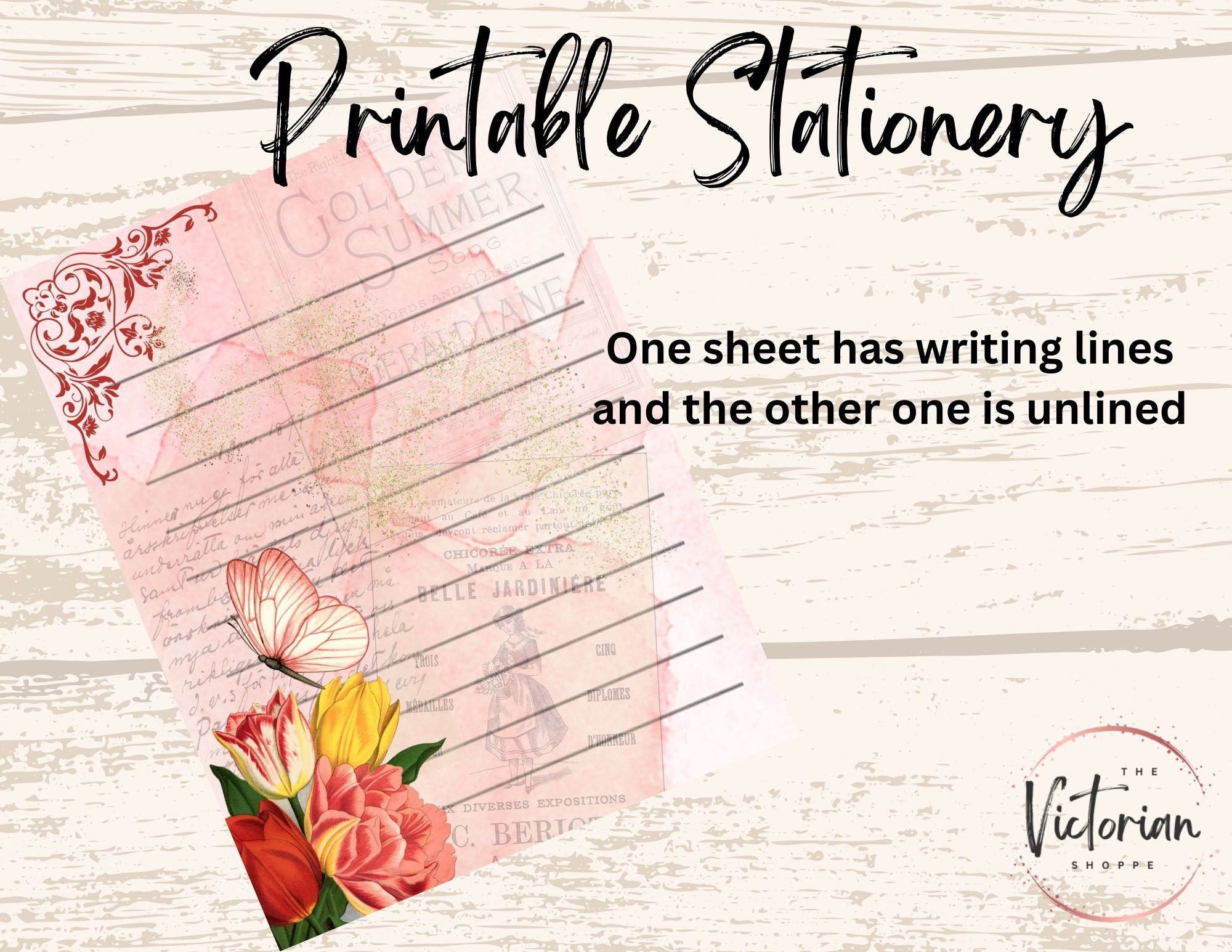Pink Floral Printable Stationery, Digital Stationery, Downloadable ...