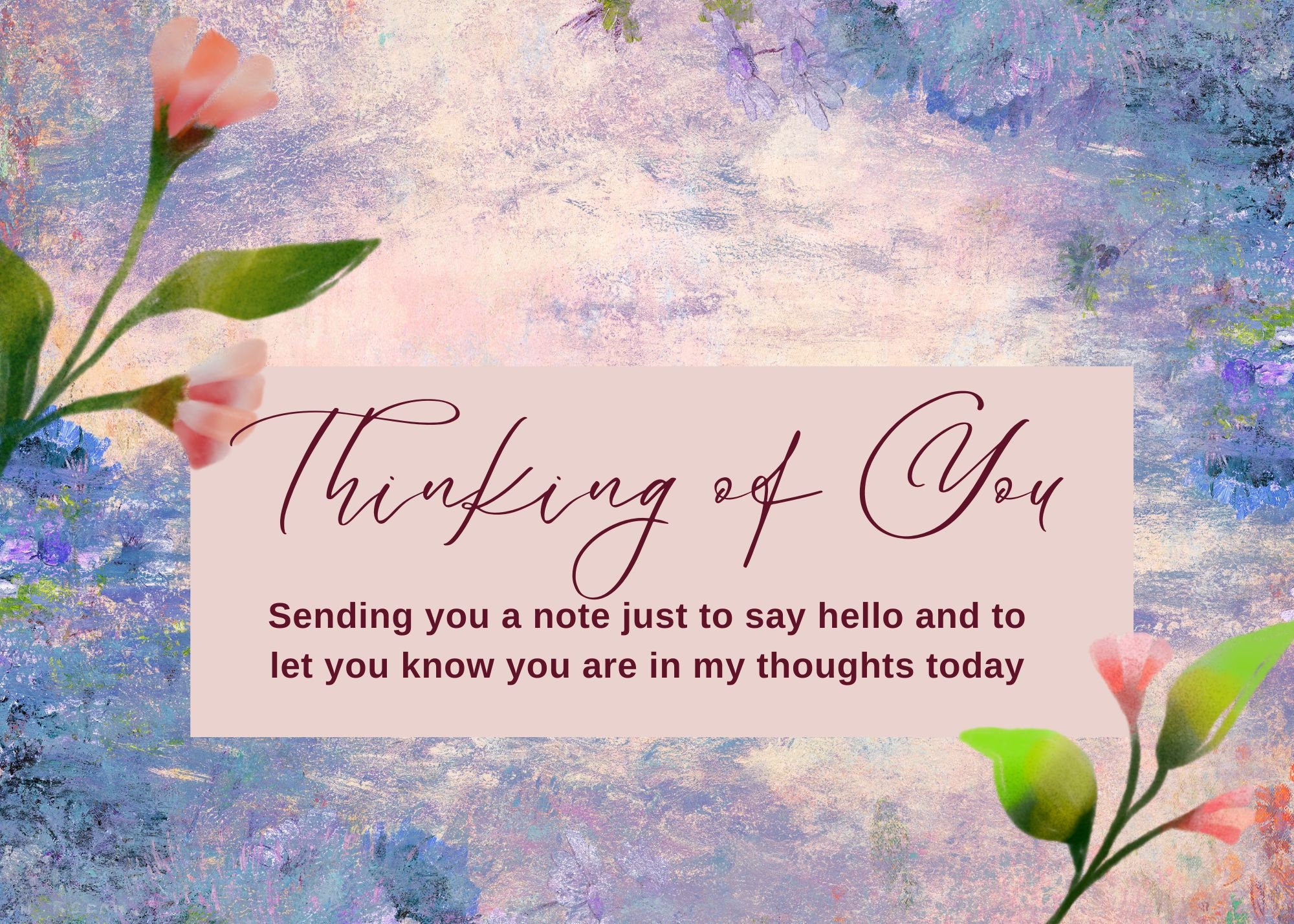 Blue Floral Thinking of You Printable Card, Digital Card, Instant ...