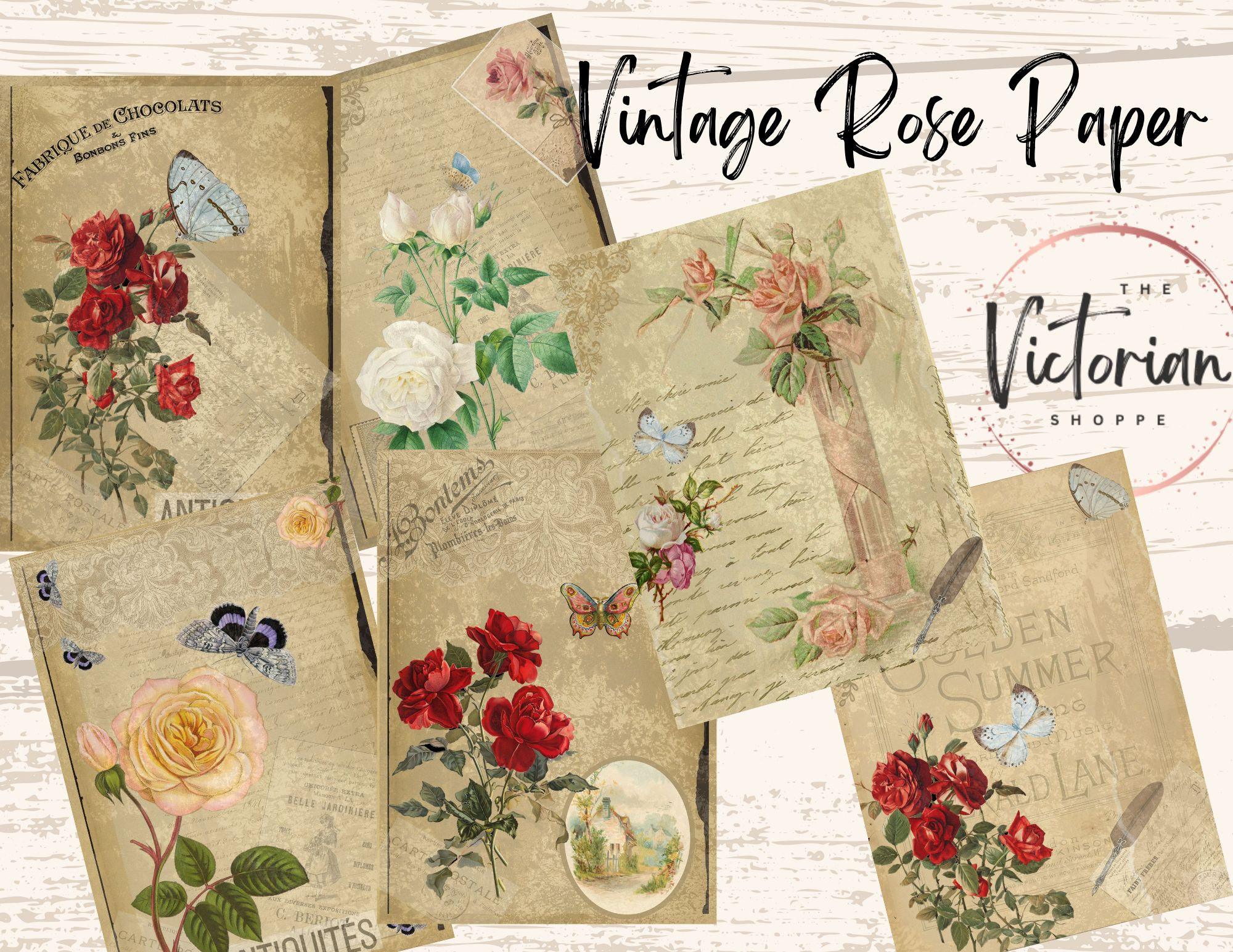Vintage Rose Printable Pages, Scrapbook Digital Pages, Instant ...