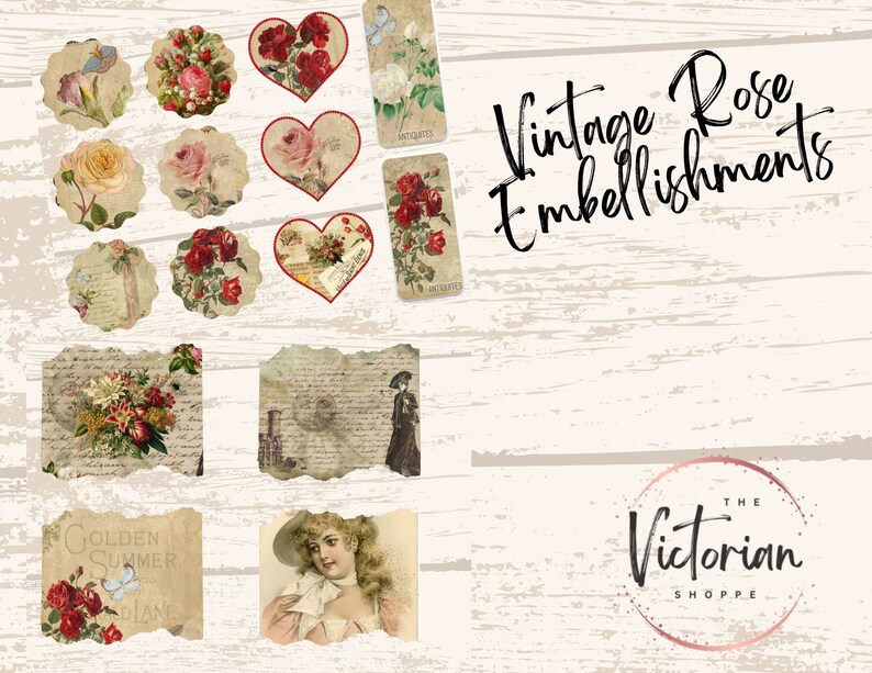 Printable Vintage Rose Embellishments, Digital Journal Embellishments ...
