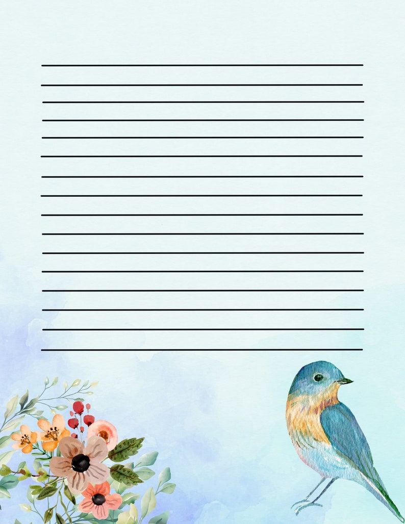 Blue Bird Printable Stationery, Digital Stationery, Downloadable ...