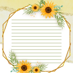 Sunflower Printable Stationery, Digital Stationery, Downloadable ...