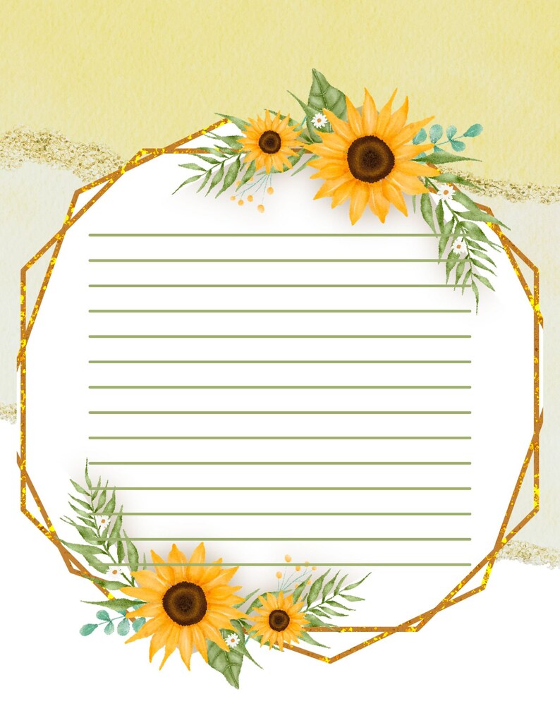 Sunflower Printable Stationery, Digital Stationery, Downloadable ...