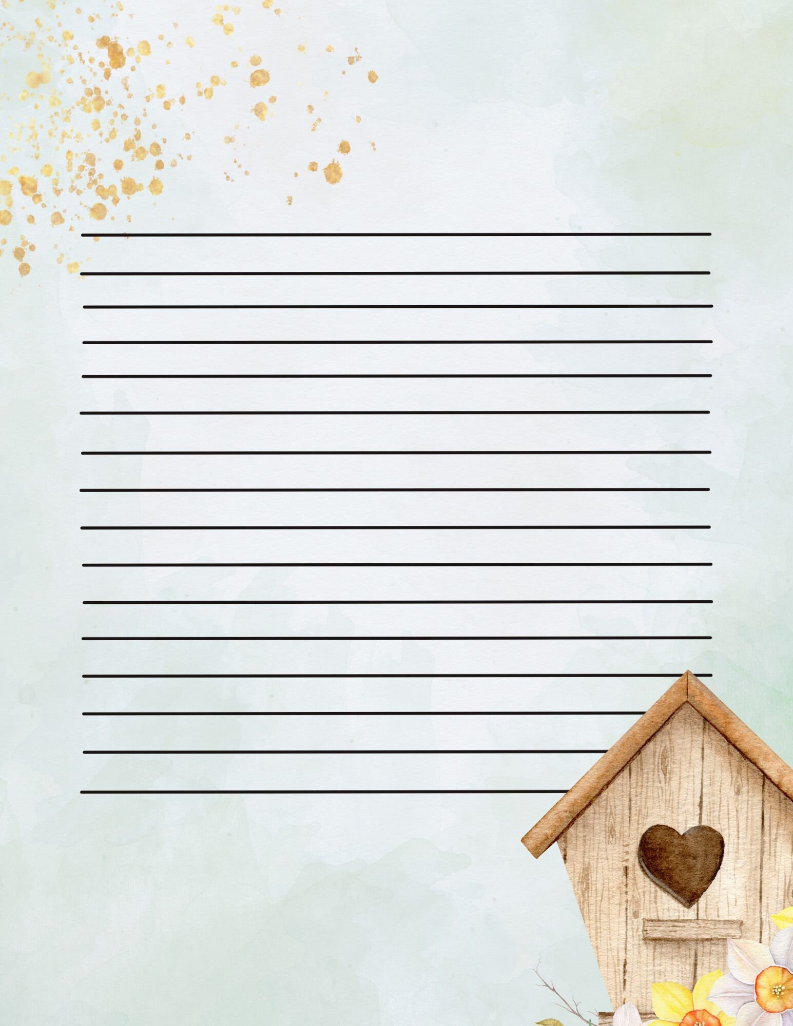 Birdhouse Printable Stationery, Digital Stationery, Downloadable ...