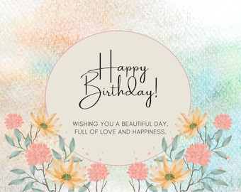 Floral Printable Happy Birthday Card, Digital Card, Instant ...