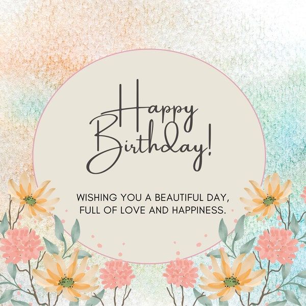 Spring Flowers Printable Happy Birthday Card, Digital Card, Instant ...