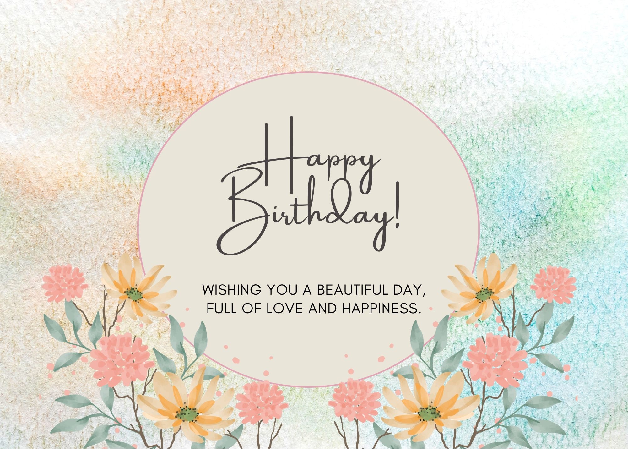 Spring Flowers Printable Happy Birthday Card, Digital Card, Instant ...