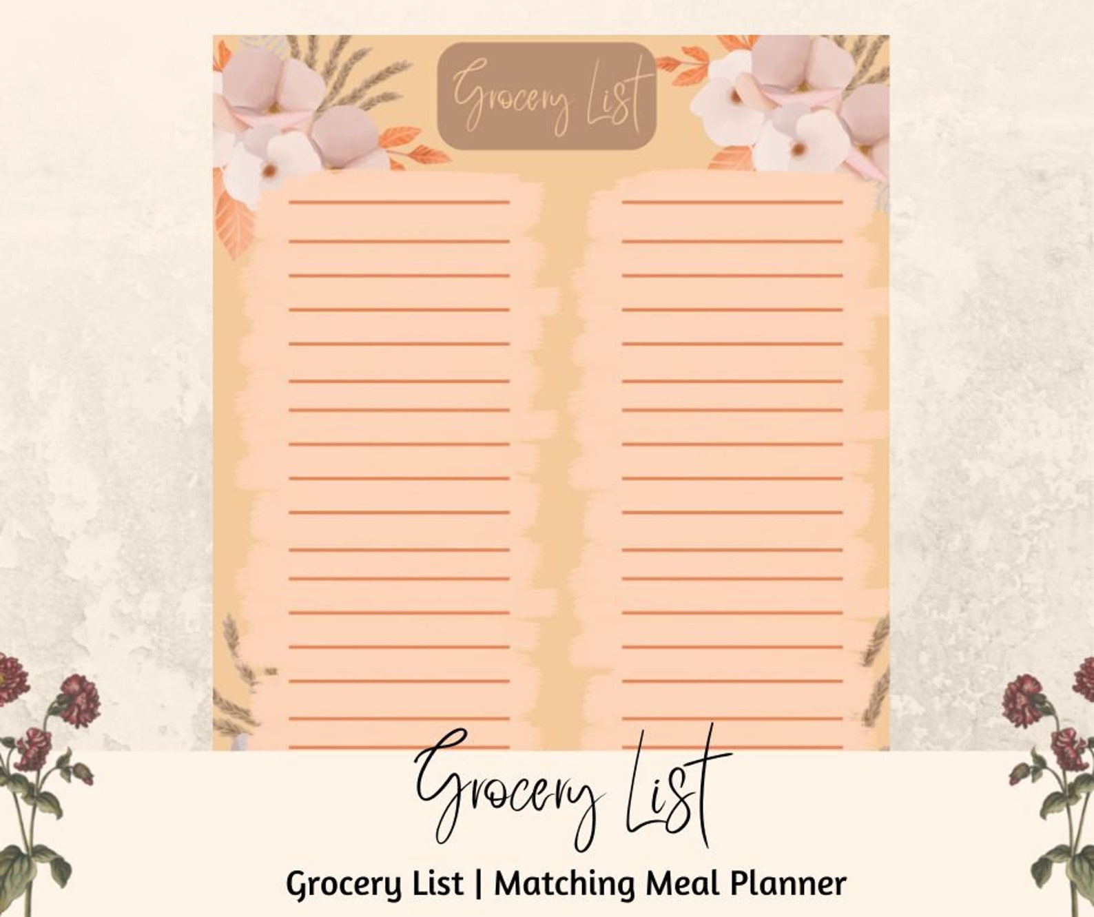Rustic Meal Planner & Grocery List | Digital Download | Grocery List ...