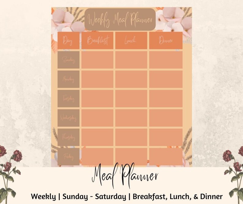 Rustic Meal Planner & Grocery List | Digital Download | Grocery List ...