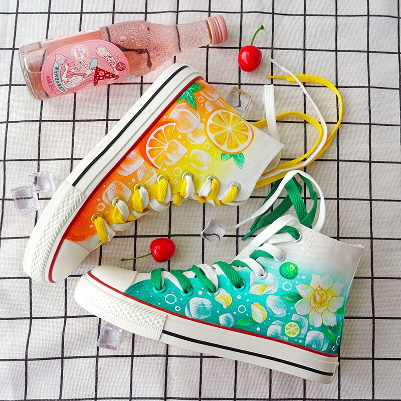 Hand Painted Cartoon Shoes,hi Top Custom Painted Shoes,casual Lace ...