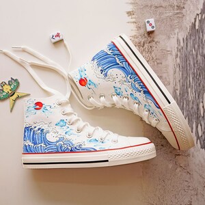 Hand Painted Waterproof Sea Wave Shoes,hi Top Custom Painted Shoes ...