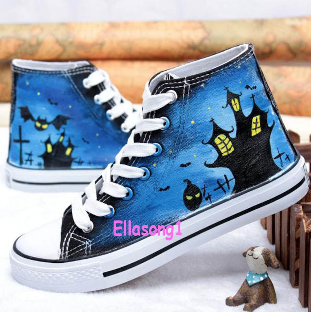 Hand Painted Anime Shoes, High Top Custom Halloween Haunted House Shoes ...