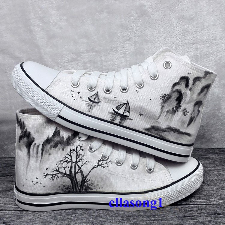 Hand Painted Landscape Scenery Shoes,casual High Top Custom Flat Shoes ...