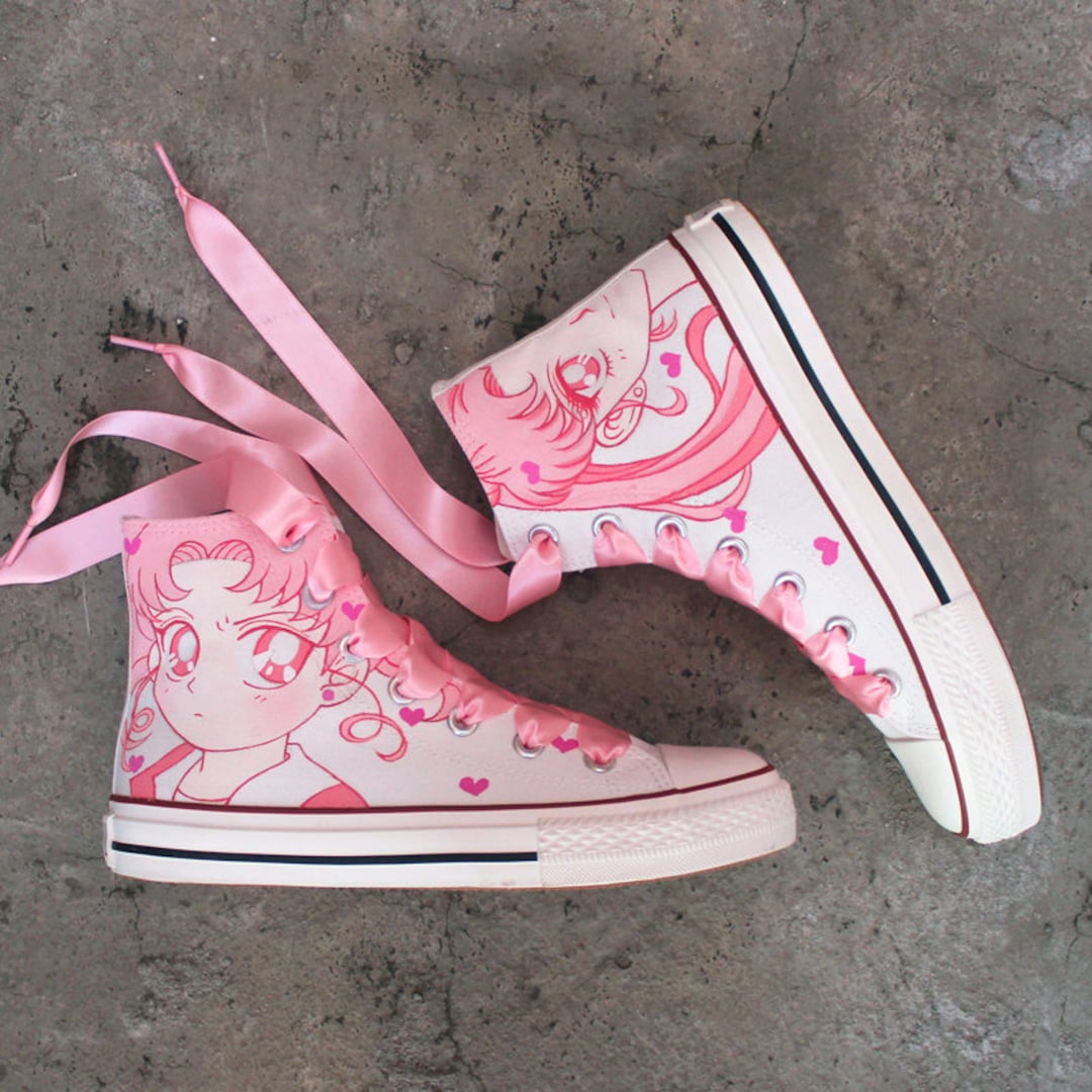 Hand Painted Pink Girl Cartoon Shoes,casual High Top Custom Flat Shoes ...