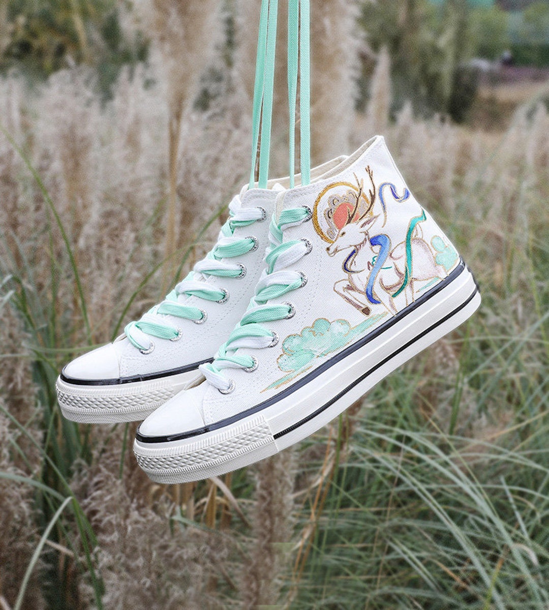 Hand-painted F Awn Design Shoes, Drawn High Top Sneakers,custom Doodle ...