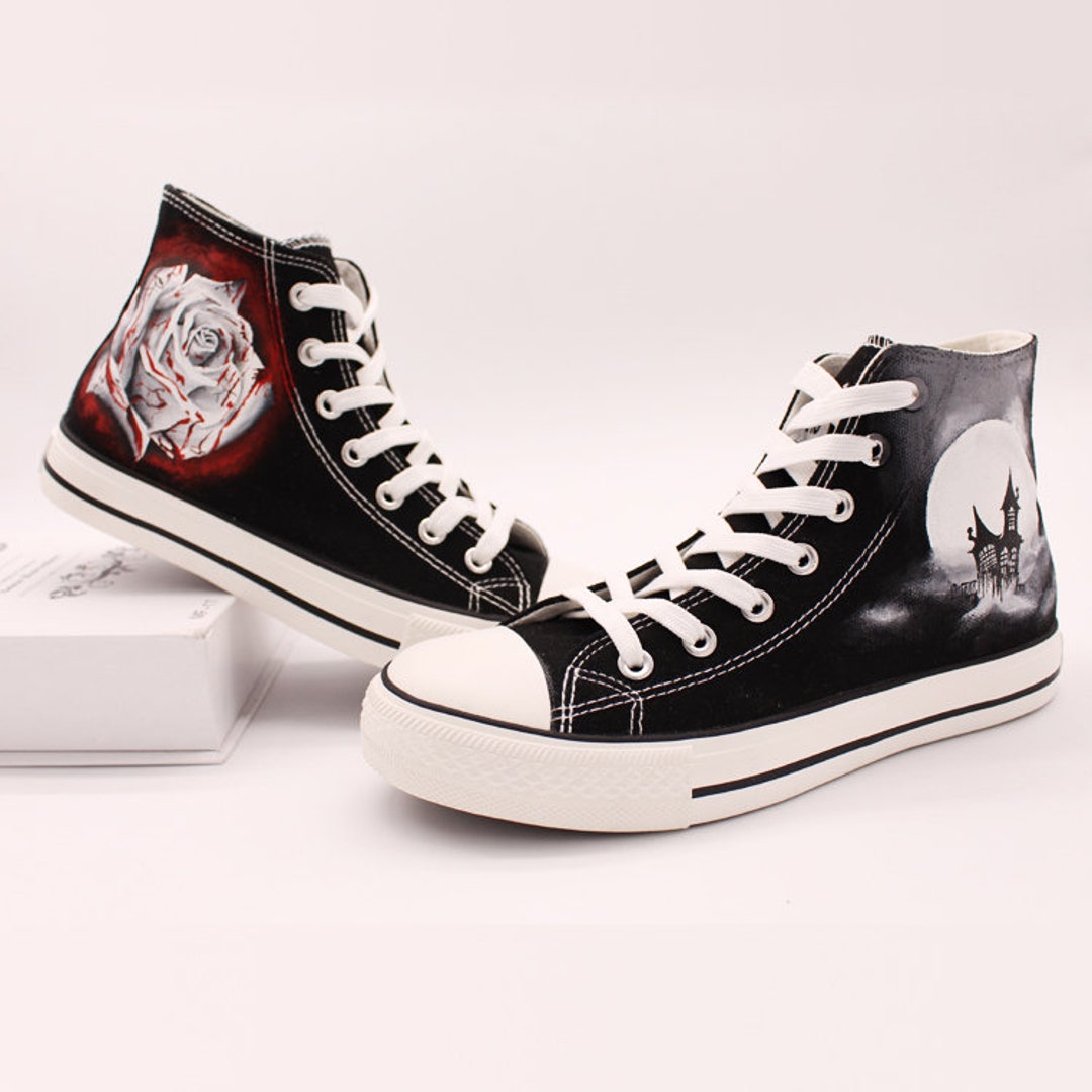 Hand-painted Black Rose Flower Shoes,drawing High Top Sneakers, Custom ...