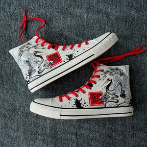 Hand Painted Crane Shoes,custom Painted Shoes Flat Shoes,casual ...