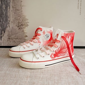 Hand Painted Waterproof Red Gold Fish Shoes,hi Top Custom Painted Shoes ...