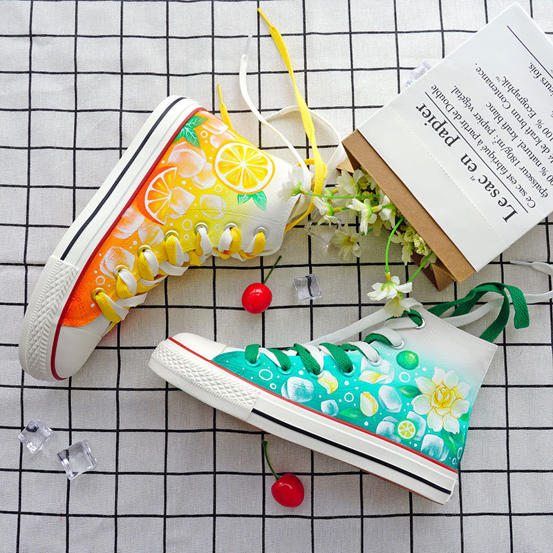 Hand Painted Cartoon Shoes,hi Top Custom Painted Shoes,casual Lace ...