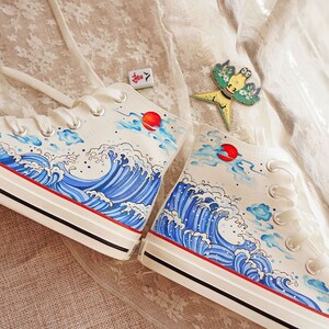 Hand Painted Waterproof Sea Wave Shoes,hi Top Custom Painted Shoes ...