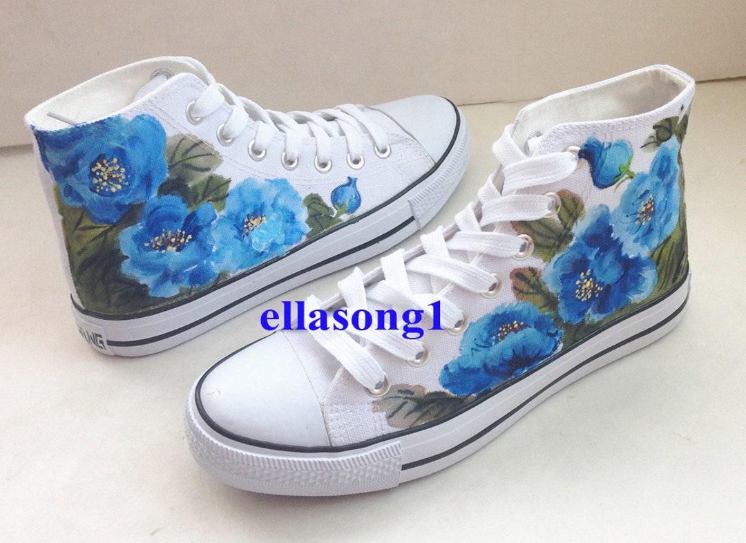 Hand Painted Yellow Blue Flower Cartoon Shoes,casual High Top Custom ...