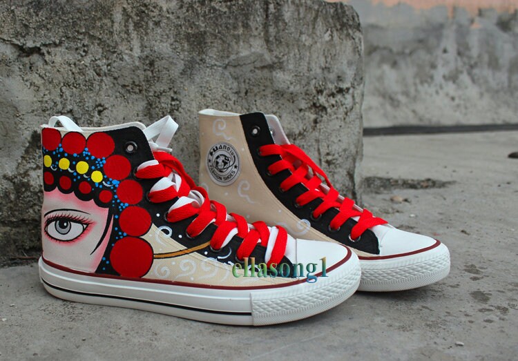 Hand Painted Face Cartoon Shoes Casual High Top Custom Flat Shoes ...