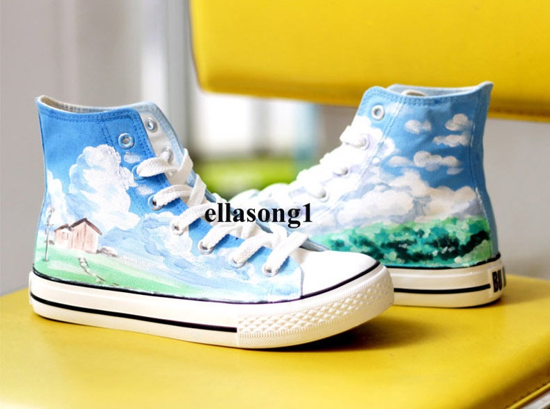 Hand Painted Natural Scenery City Shoes,high Top Custom Galaxy Flat ...