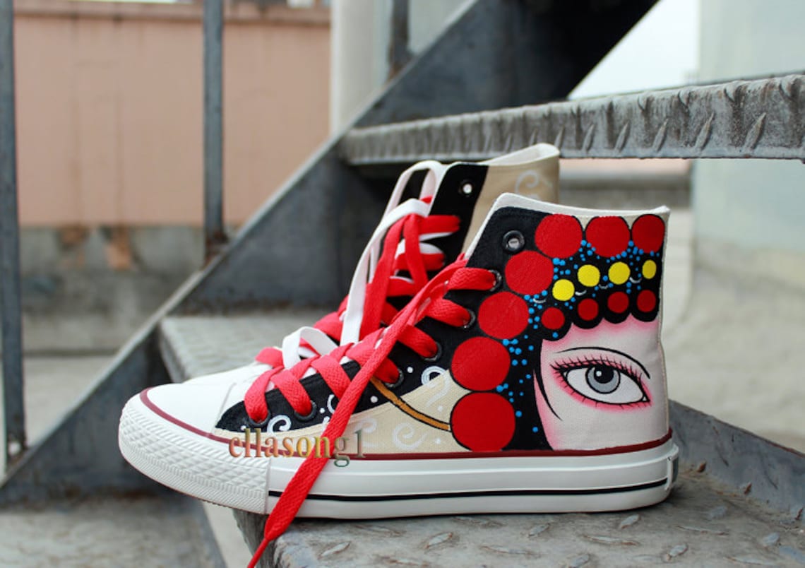 Hand Painted Face Cartoon Shoes Casual High Top Custom Flat - Etsy