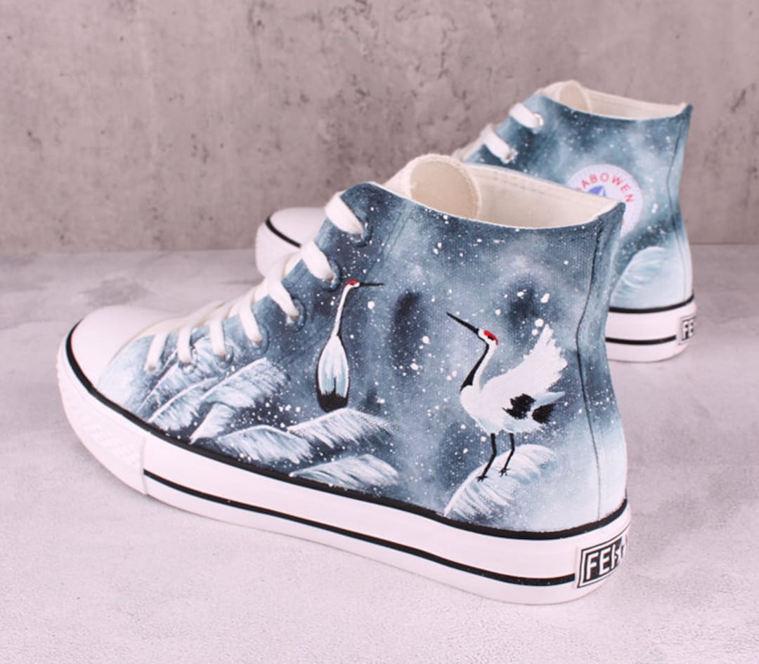 Hand Painted Cartoon Crane Shoes,hi Top Custom Painted Shoes,casual ...