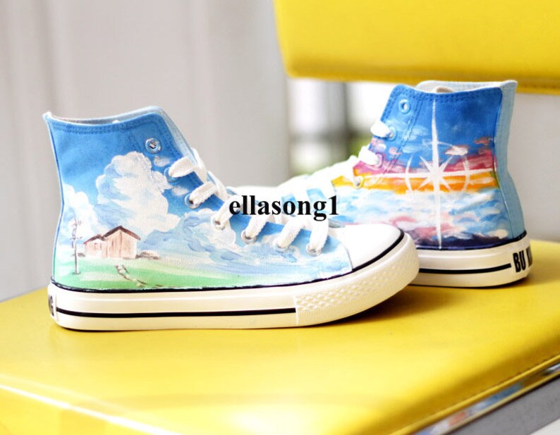 Hand Painted Natural Scenery City Shoes,high Top Custom Galaxy Flat ...