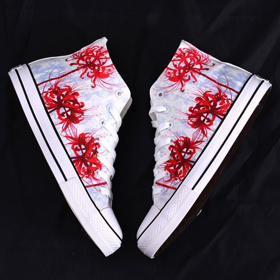 Hand Painted Floral Shoes Casual High Top Personality Custom Flat Shoes ...