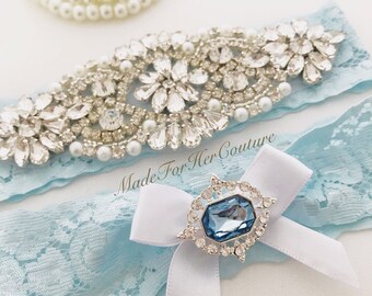Wedding Bridal Leg Garter Set Royal Blue and Grey Satin Garters ...
