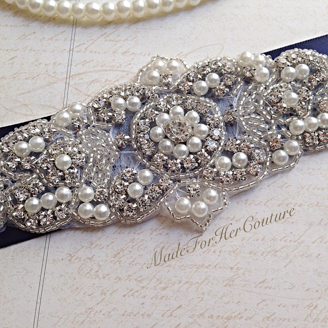Navy Bridal Sash Wedding Dress Sash-wedding Sash Belt-pearl - Etsy