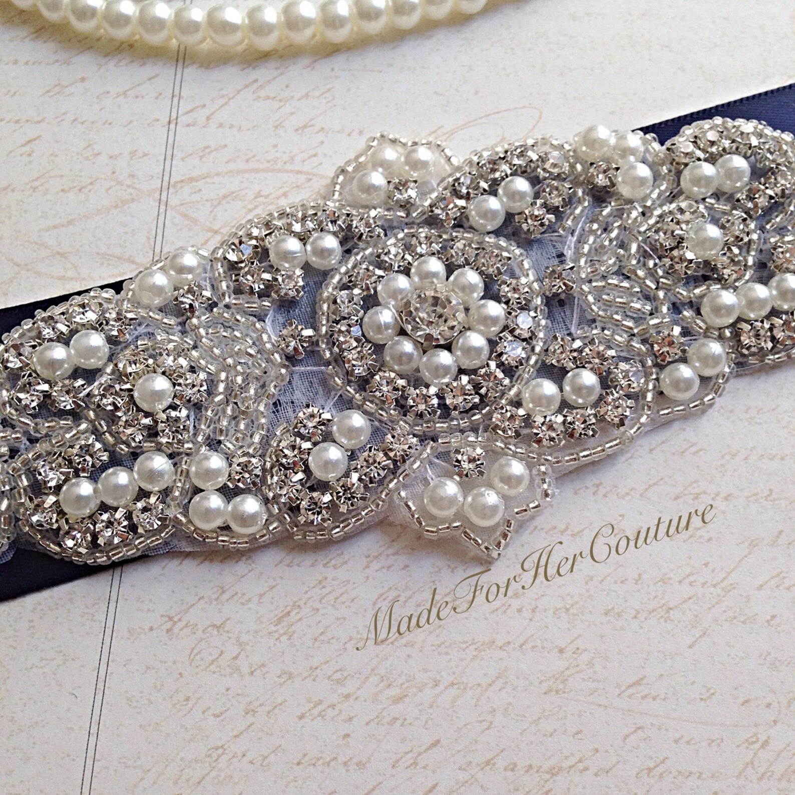 Navy Bridal Sash Wedding Dress Sash-wedding Sash Belt-pearl | Etsy