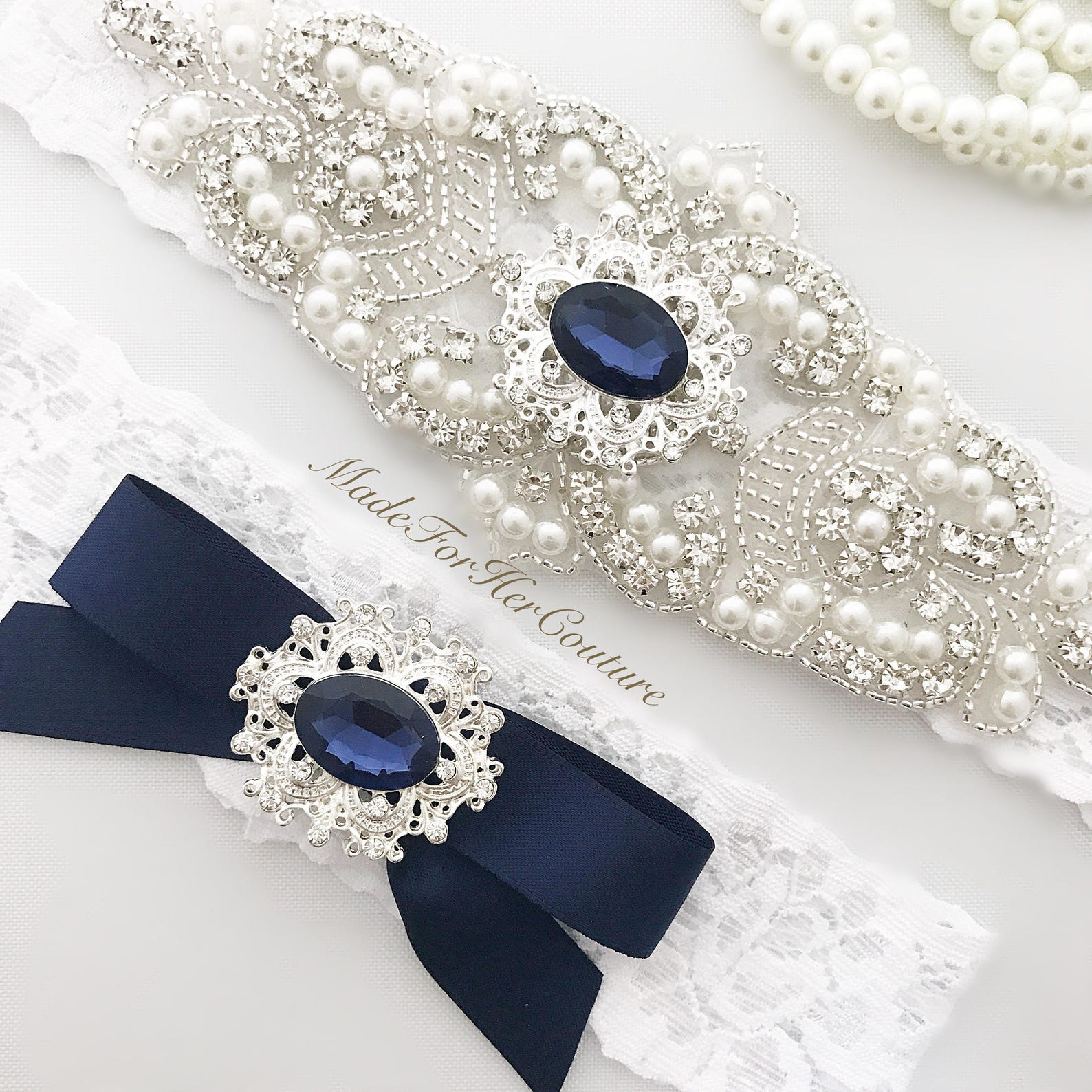Navy blue wedding garter navy blue bridal garter navy | Etsy
