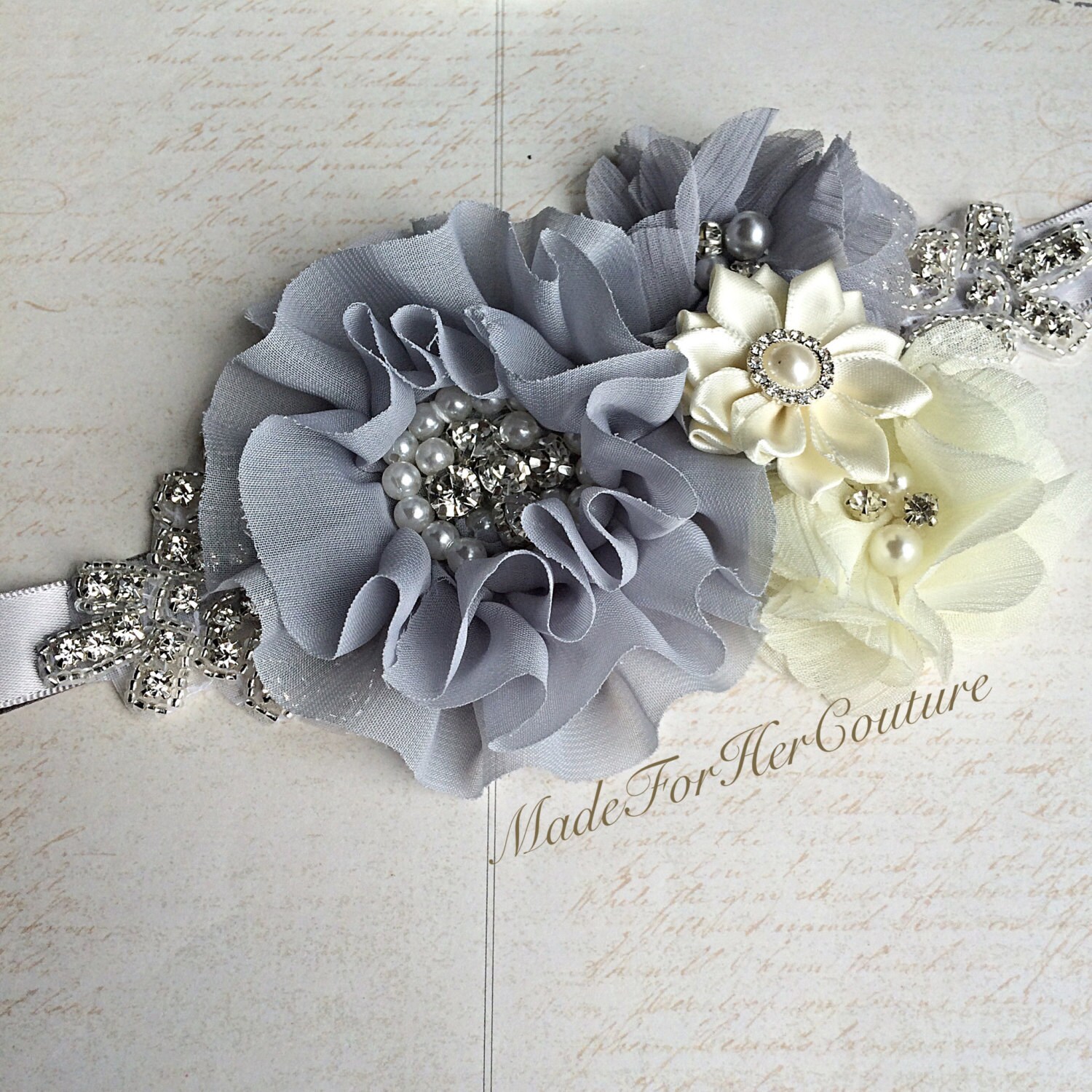 Gray Sash Belt Gray Ivory Wedding Sash Bridal Sash Bridal | Etsy