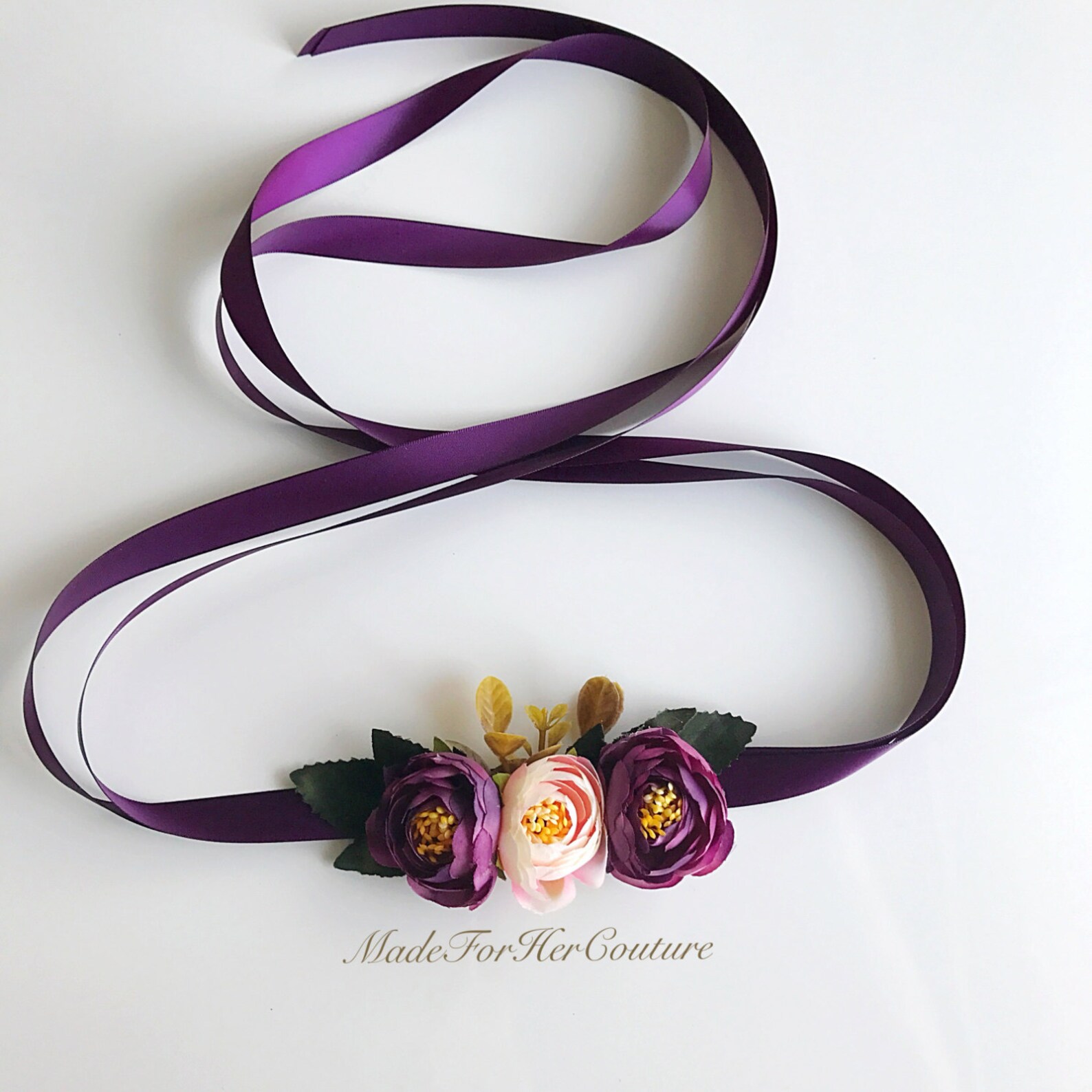 Plum flower sash purple flower sash flower sash flower | Etsy