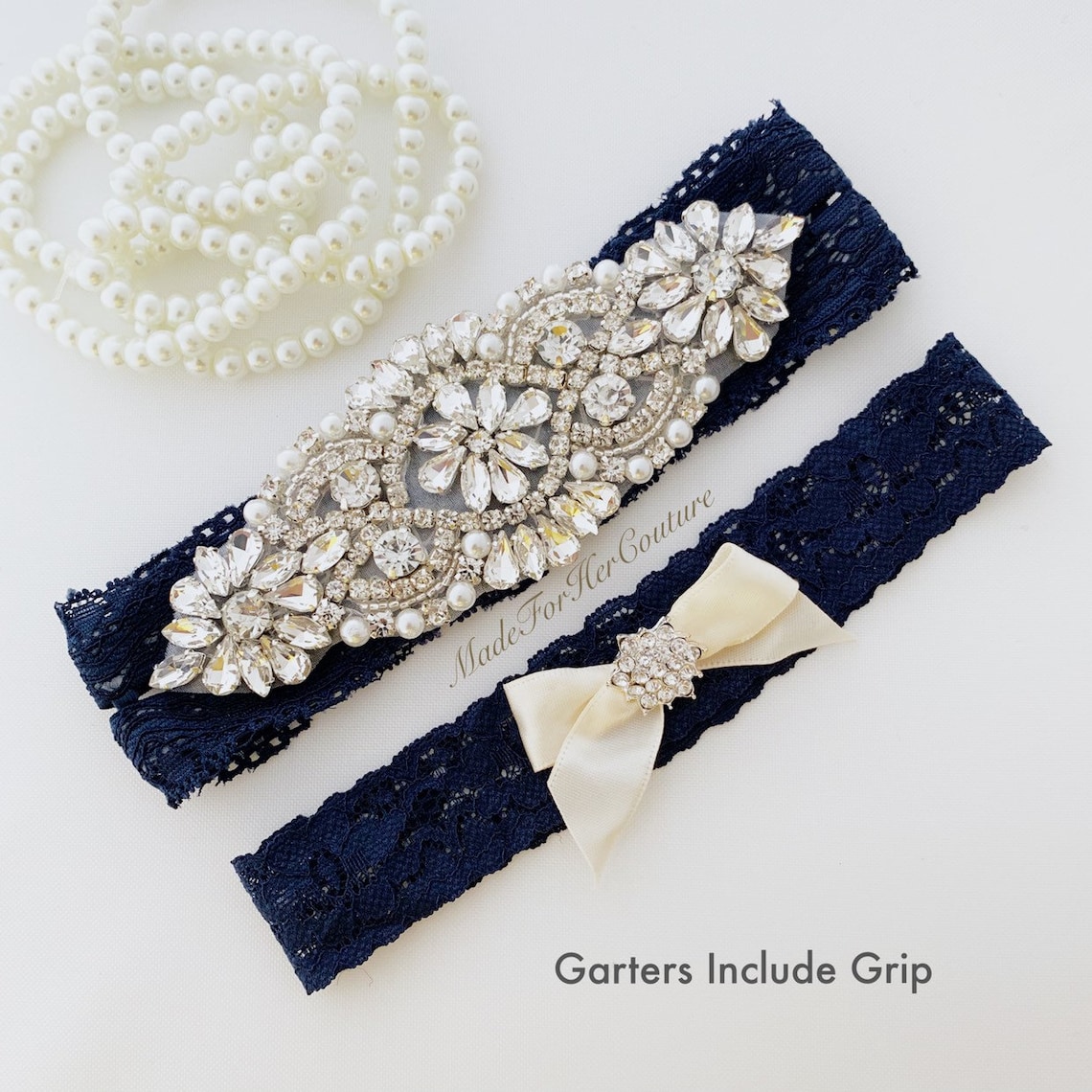 Luxurious Crystal Pearl Rhinestone Wedding Garter Set on - Etsy