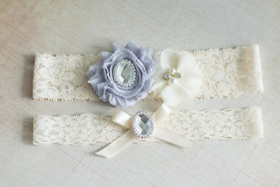Wedding Garter Set Gray Bridal Garter Set Pearl and - Etsy
