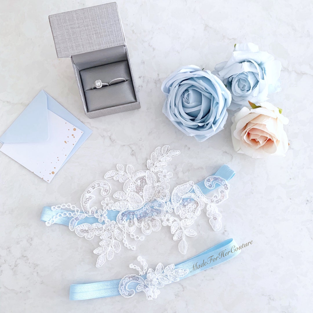 Light Blue Lace Garter, Lace Wedding Garter Set, Lace Garter, Vintage ...