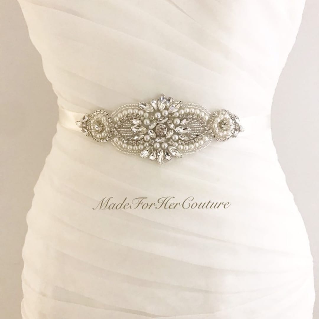 Cinturón para vestido de novia/novia con pedrería, cristales y perlas ...