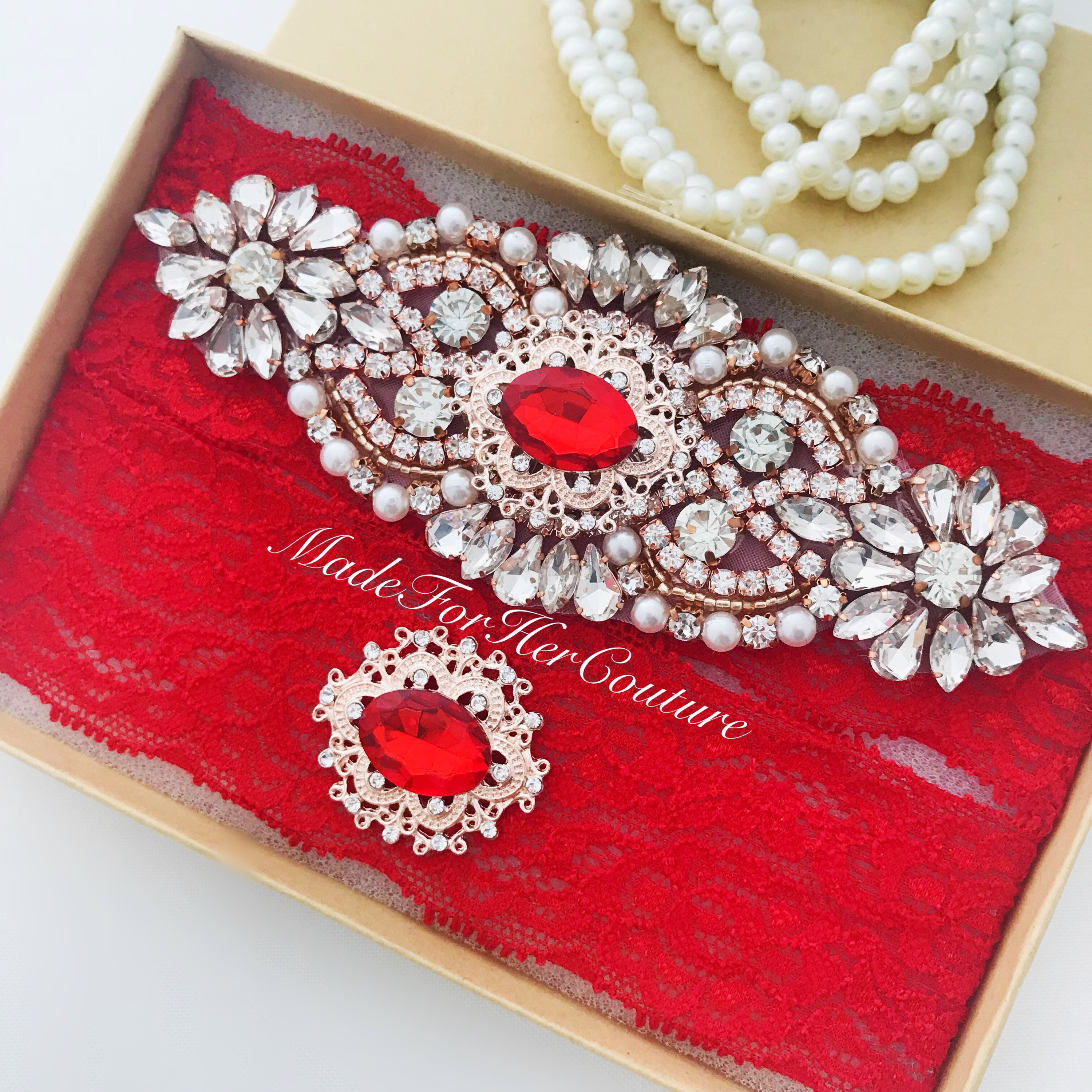 Red Wedding Garter Bridal Garter Set Red Garter Set Red | Etsy