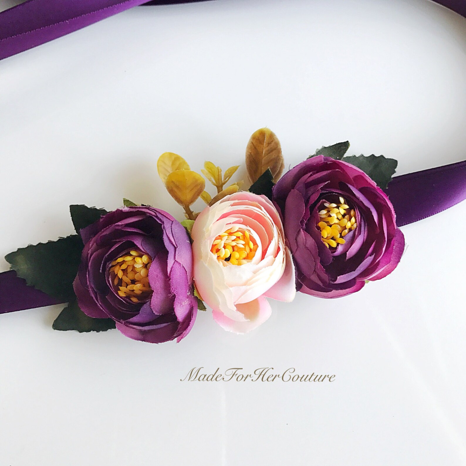 Plum flower sash purple flower sash flower sash flower | Etsy