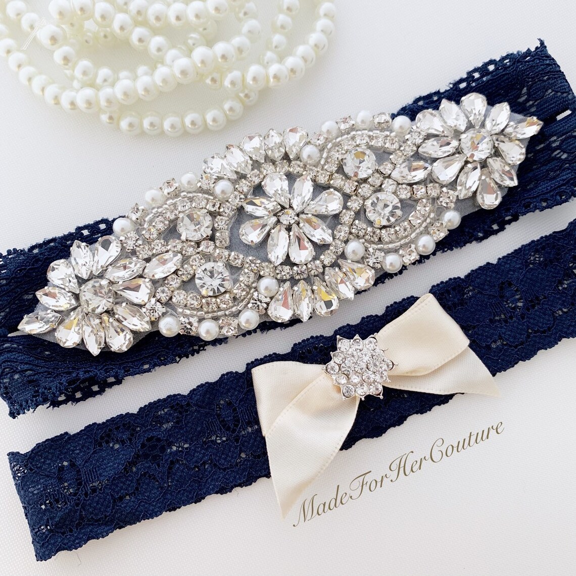 Luxurious Crystal Pearl Rhinestone Wedding Garter Set on - Etsy