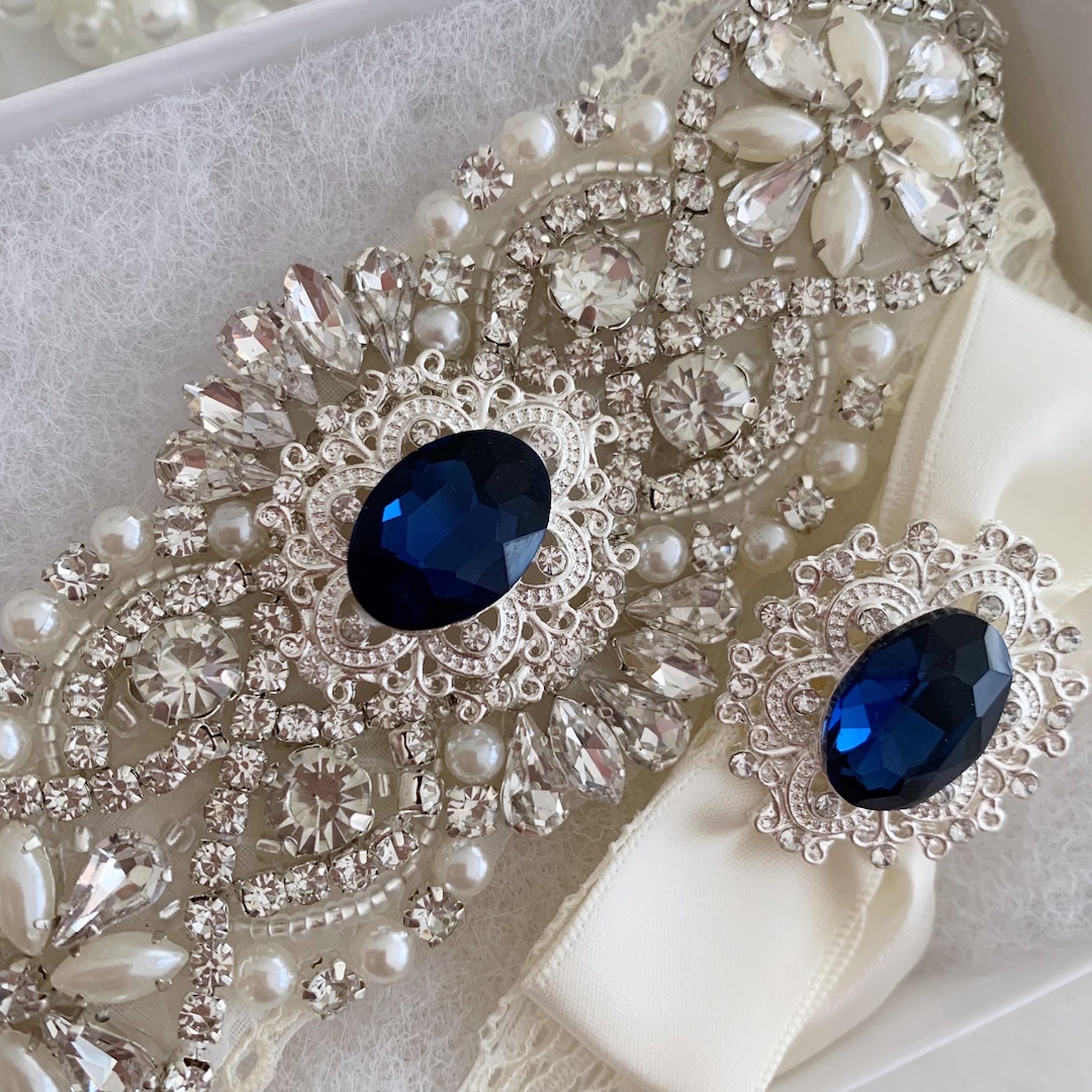 Chic Navy Wedding Garter Set for Bride - Something Blue Bridal ...