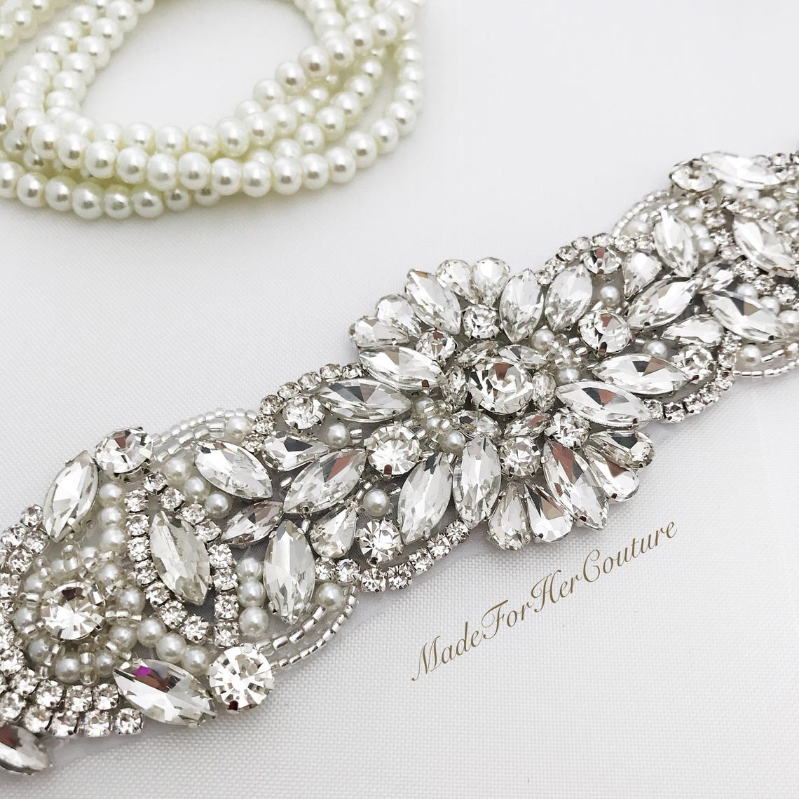Silver Wedding Sash-silver Wedding Belt-pearl Crystal - Etsy
